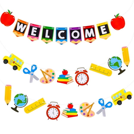 3 Packs Welcome Banner, Back to School Banner Garland, Pre-Assembled ...