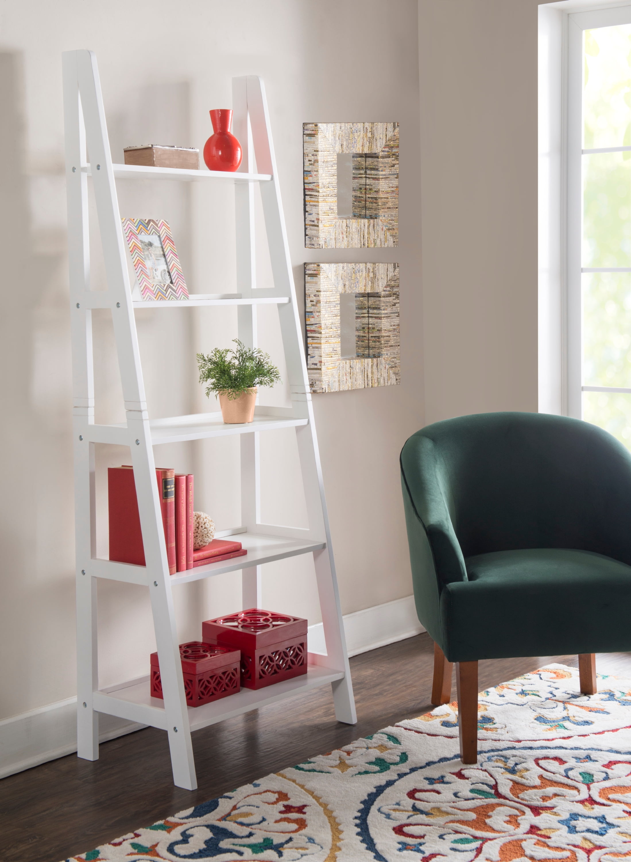 Linon Edson 5-Shelf Ladder Bookcase, 72" Height, White Finish - Walmart.com