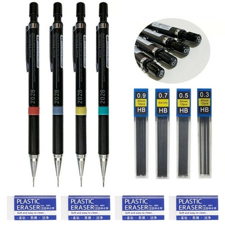 Mechanical pencil 0.3/0.5/0.7/0.9 mm, 4 tubes (48 pieces) pencil lead ...