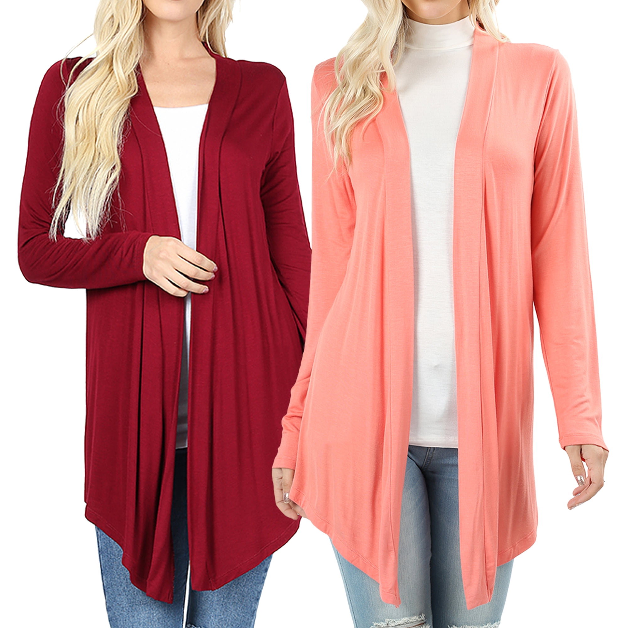 Women & Plus Draped Open Front Long Sleeve Flowy Light Cardigan (2PK ...