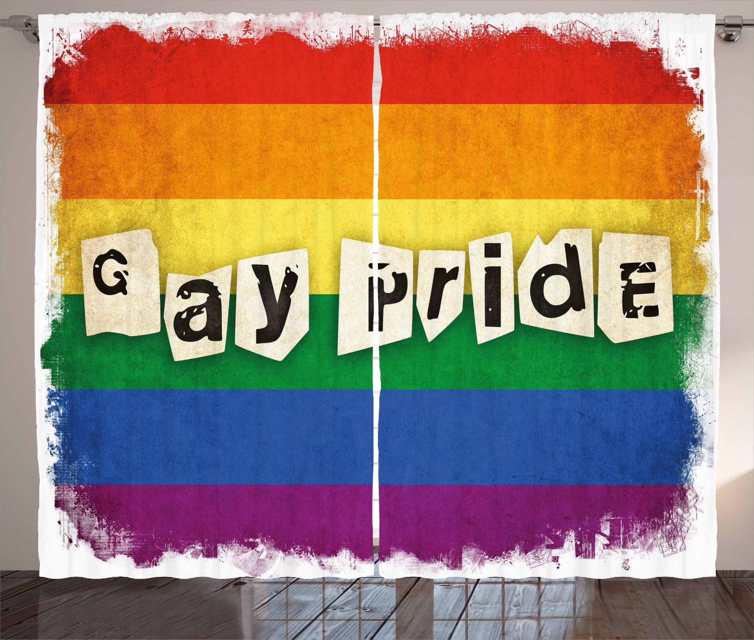 Pride Curtains 2 Panels Set Dated Aged Iconic Rainbow Flag With Gay