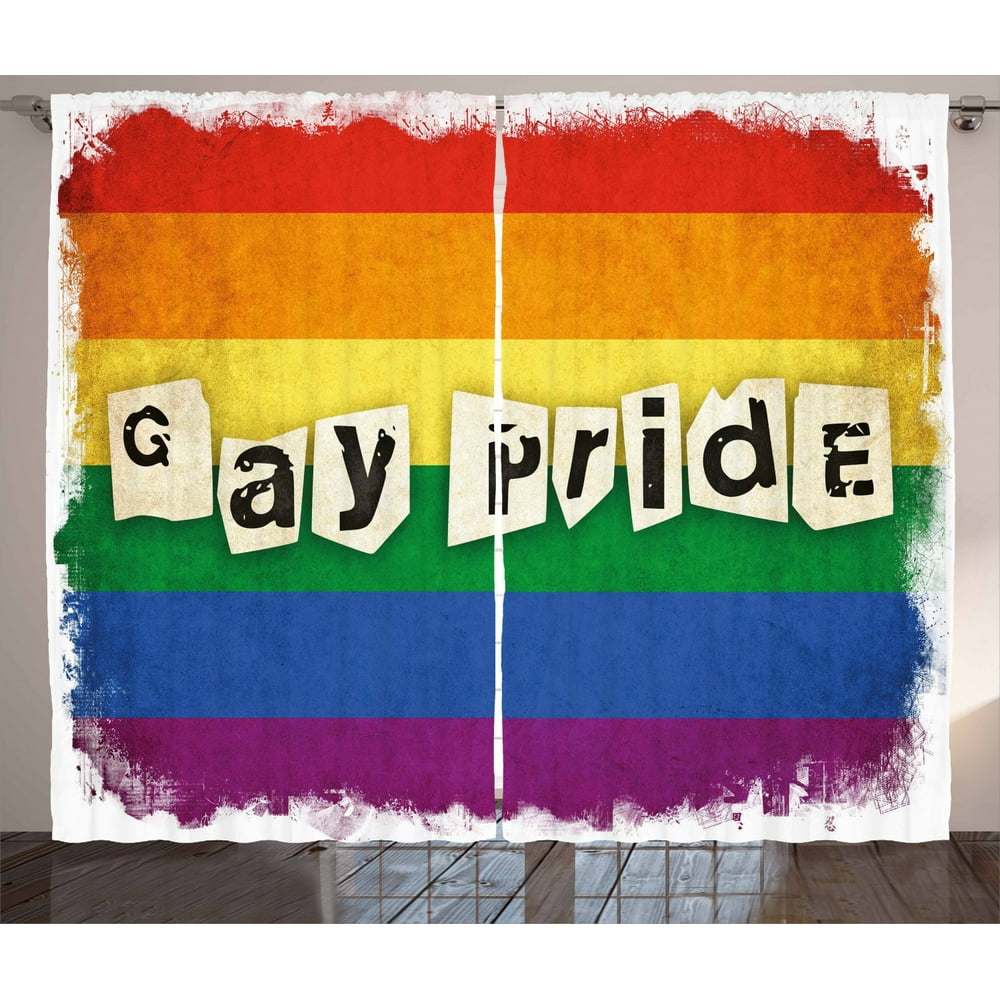 Pride Decorations Curtains 2 Panels Set Dated Aged Rainbow Flag With