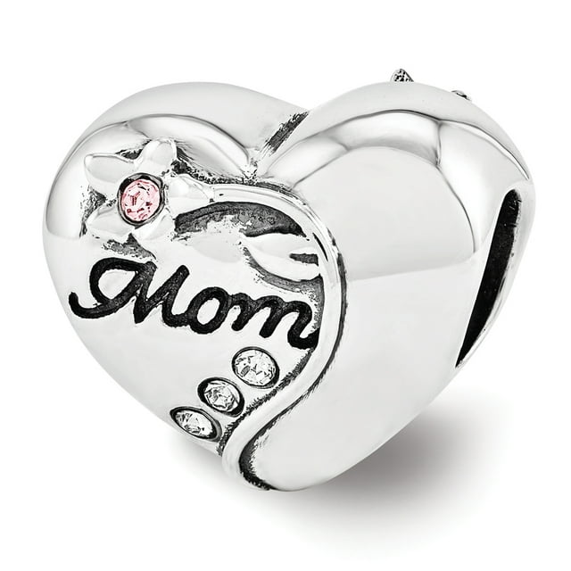 Swarovski Elements Vining Flower Mom Heart Charm in Sterling Silver ...