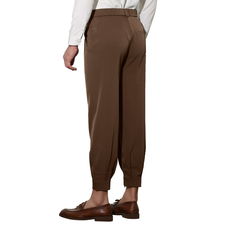 Lars Amadeus Cropped Pants for Men's Double Pleated Zipper Lars Amadeus Cropped Pants for Men's Double Pleated Zipper