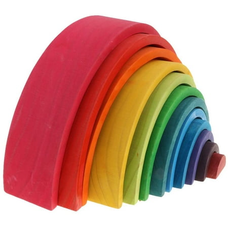 12 Piece Wooden Rainbow Stacker Nesting Puzzle Tunnel Stacking Game for ...