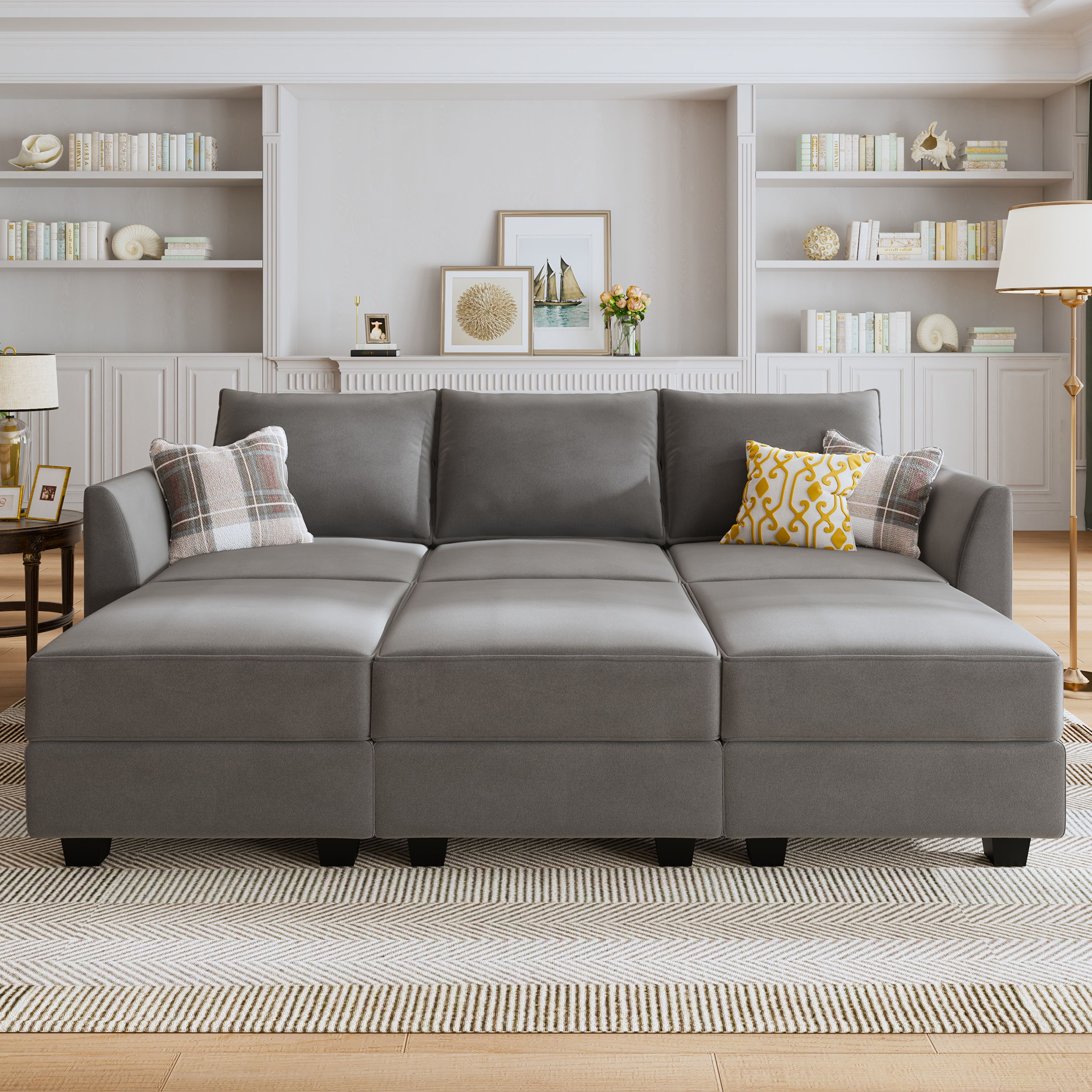 HONBAY Modern Convertible Sofa Bed Grey Sectional Sofa Couch with ...