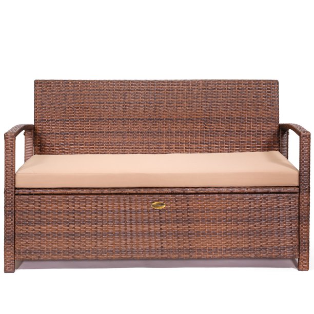 Outdoor Deck Box Bench with Cushion All-Weather Storage with Backrest ...