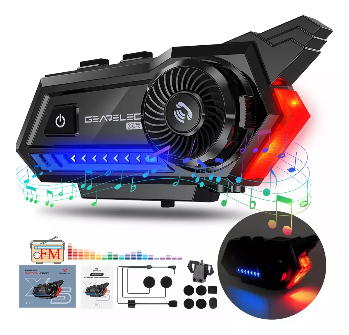 Gearelec X5 Audífonos Para Casco De Motos Bluetooth Fm Radio ...