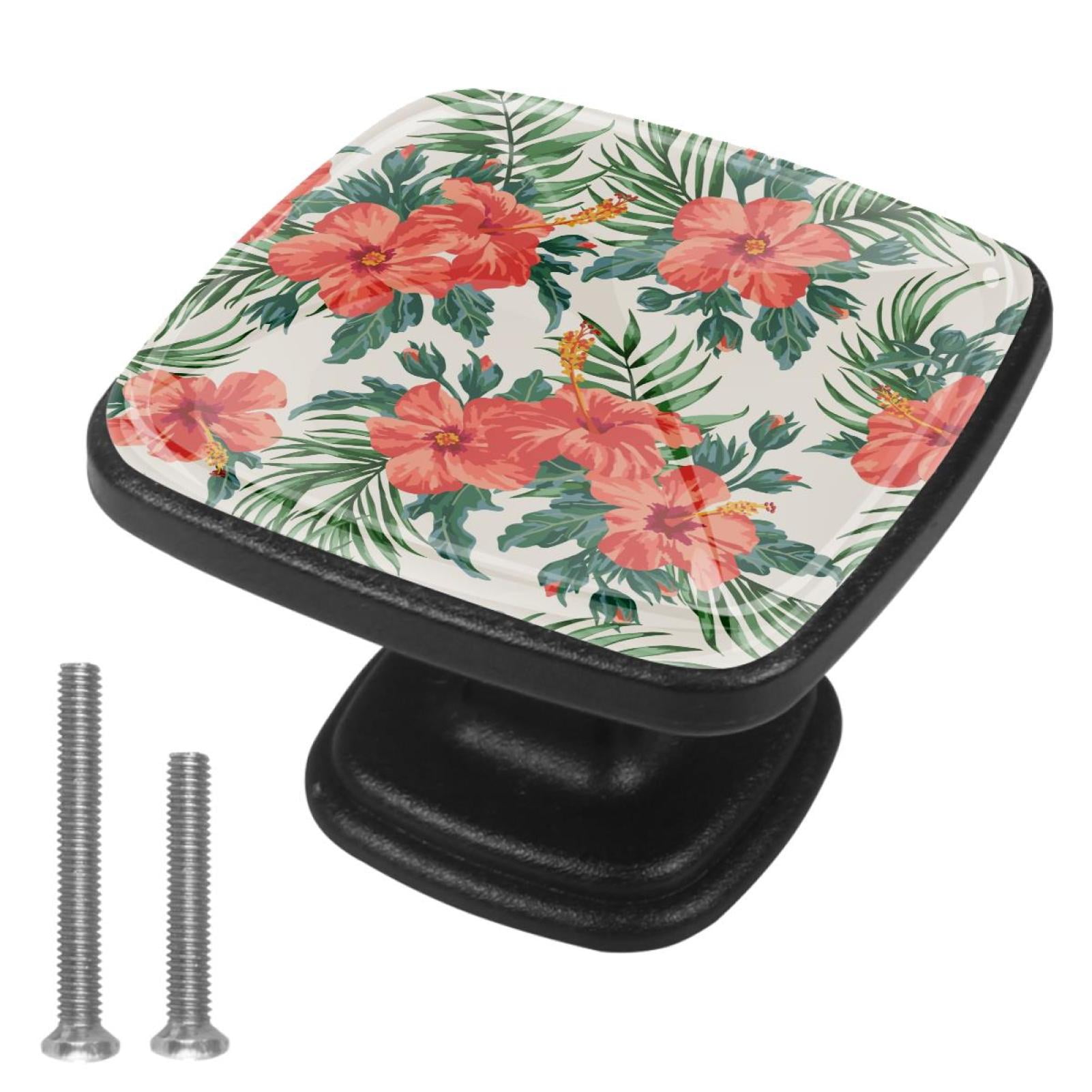 4 Pcs Cabinet Handle Drawer Pulls Hibiscus Flowers Knobs with Screws ...