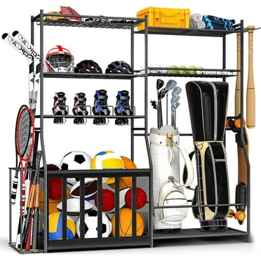GoSports Premium Wooden Sports Equipment Organizer with Storage Hooks ...