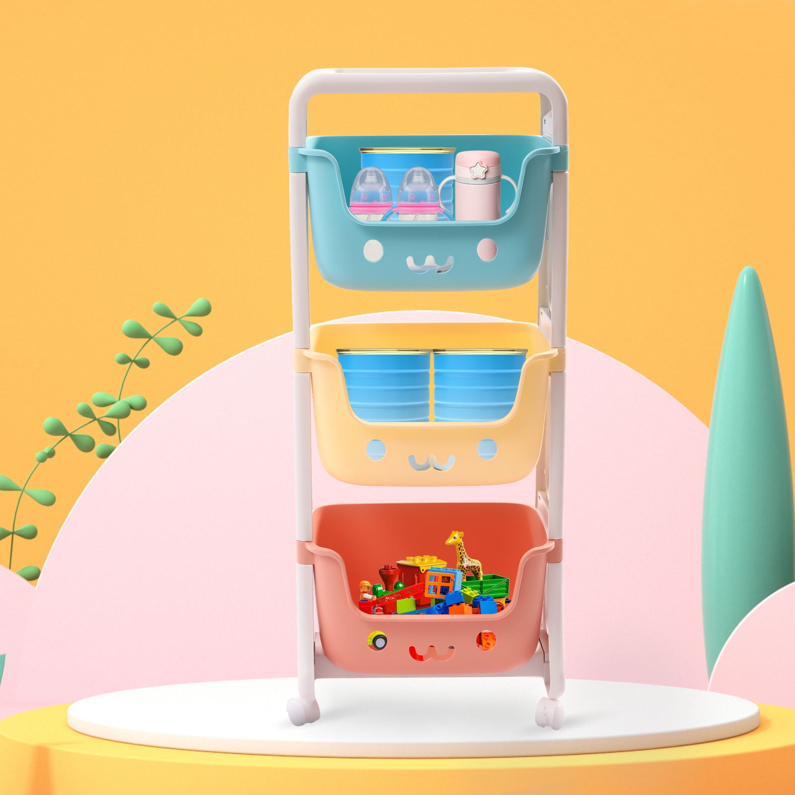 Wuzstar 3-Tier Rolling Cart Kids Toy Storage Organizer Doll Activity ...