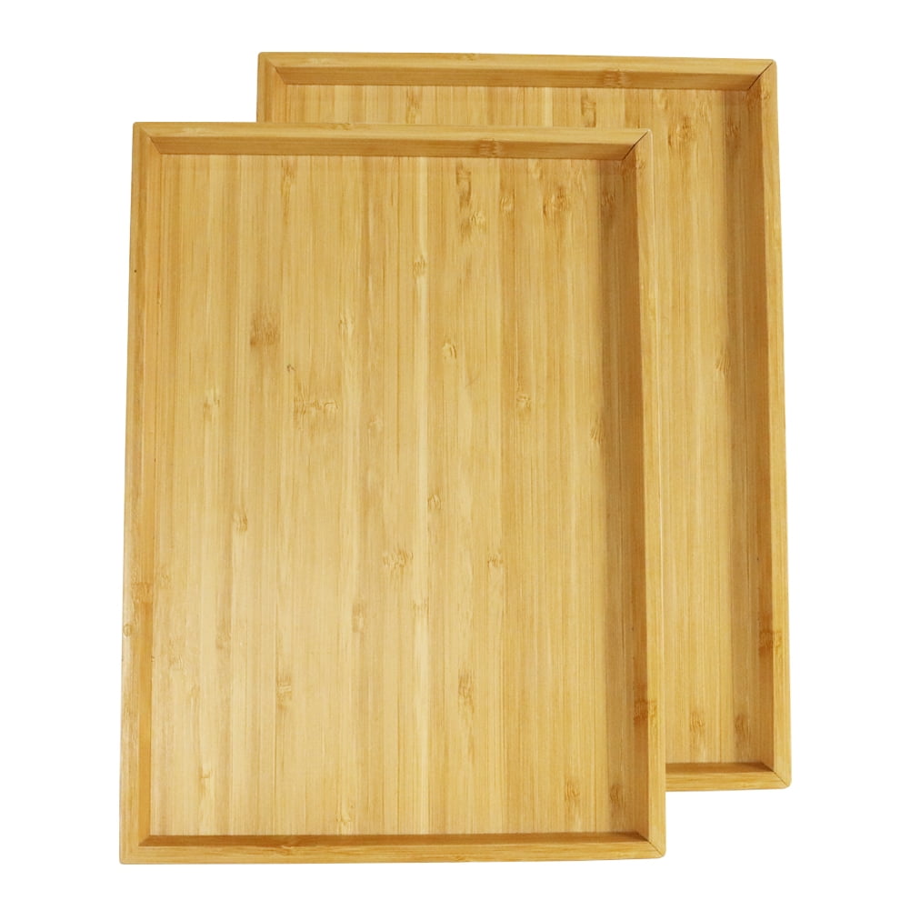 WKWKER 2-Piece Bamboo Serving Tray Set - Portable, Eco-Friendly, for Food & Snacks (Natural ...