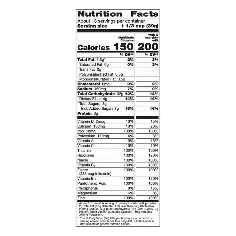 Multigrain Cheerios Nutrition Label