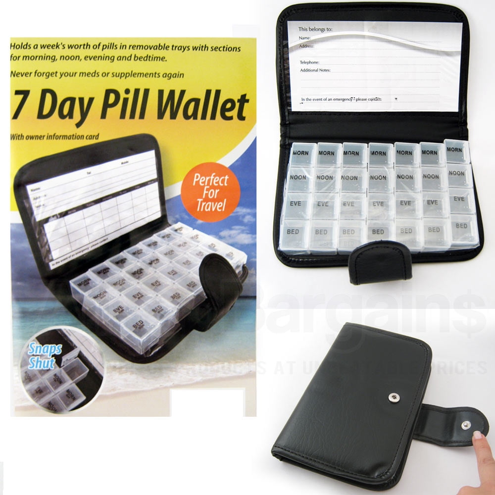Deluxe 7 Day Pill Organizer Dispenser Box In Wallet Weekly Medicine ...