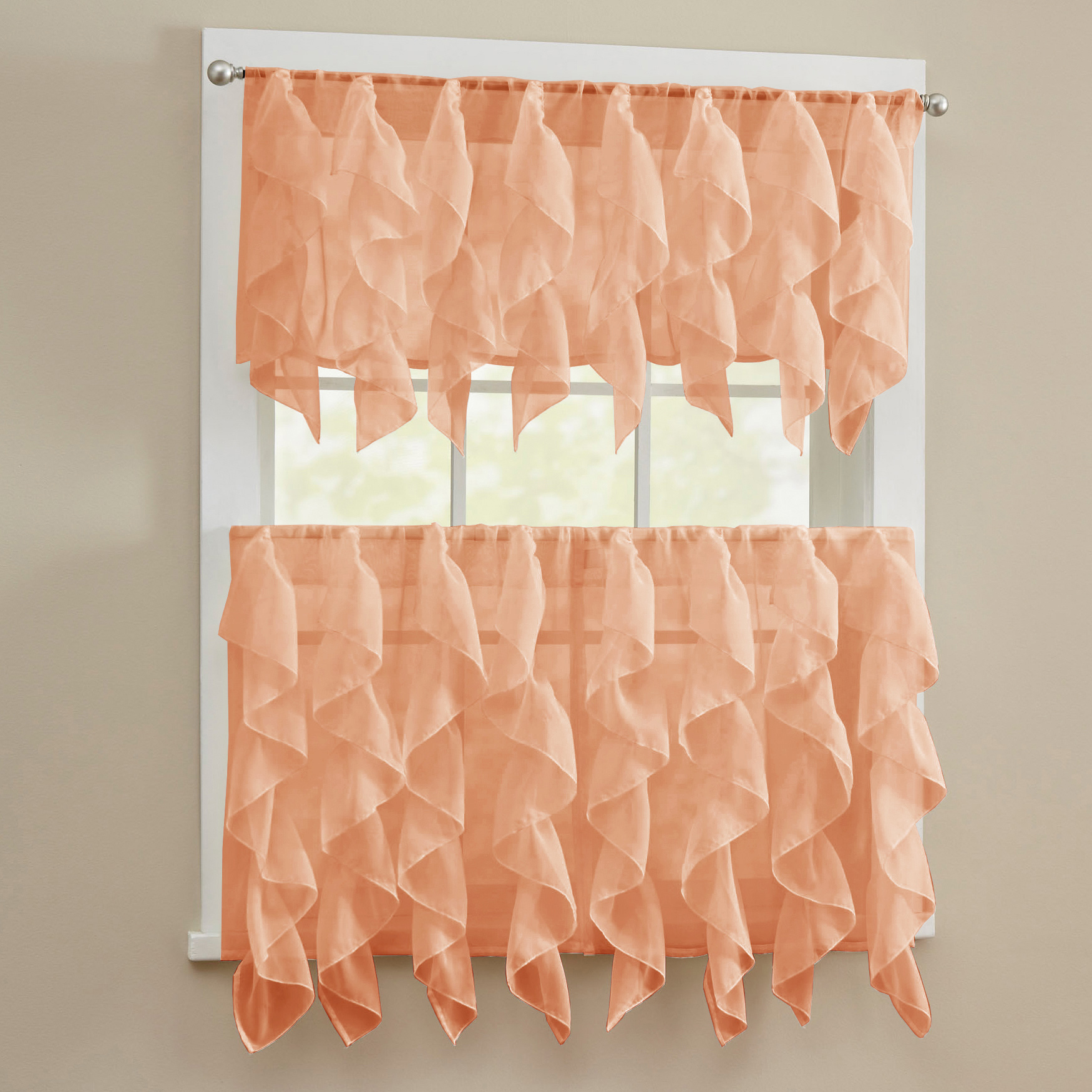 Sheer Voile Vertical Ruffle Window Kitchen Curtain 36" Tiers & Valance ...