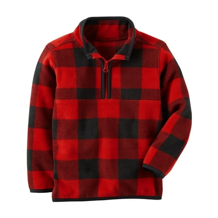Carter's Boy's 1/4 Zip Buffalo Check Fleece Pullover; Red & Black (6M ...