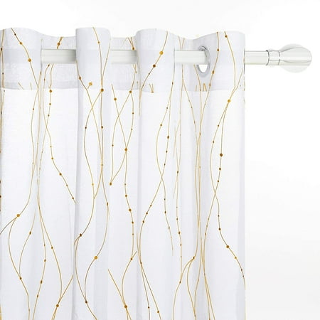 White Sheer Curtains 72 Inches Long 2 Panels, Foil Printed Grommet ...