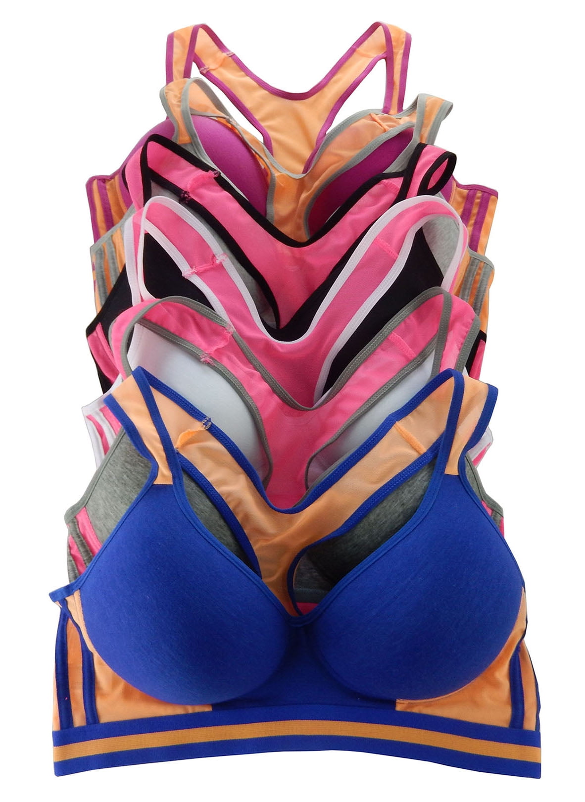 Viola's Secret - Women Bras 6 Pack of Cotton Sports Bra with B cup C ...