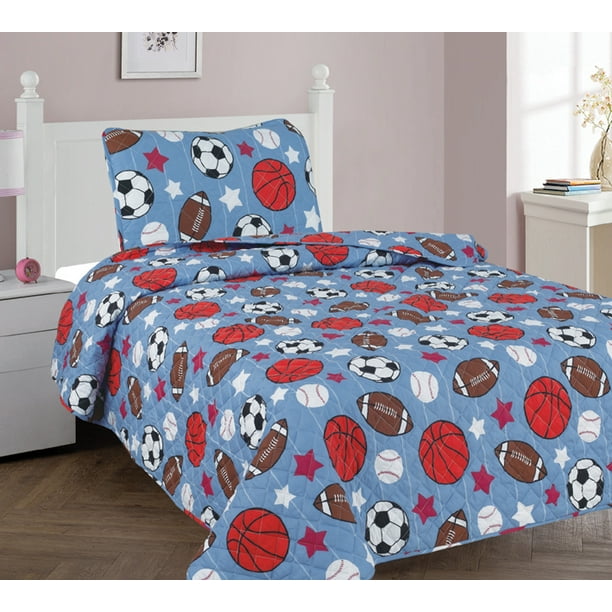 Twin RUGBY Kids Coverlet Bedspread Quilted Set with Pillow Sham ...