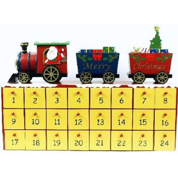 Wooden Train Theme Christmas Advent Calendar 16 Inch Holiday Countdown ...