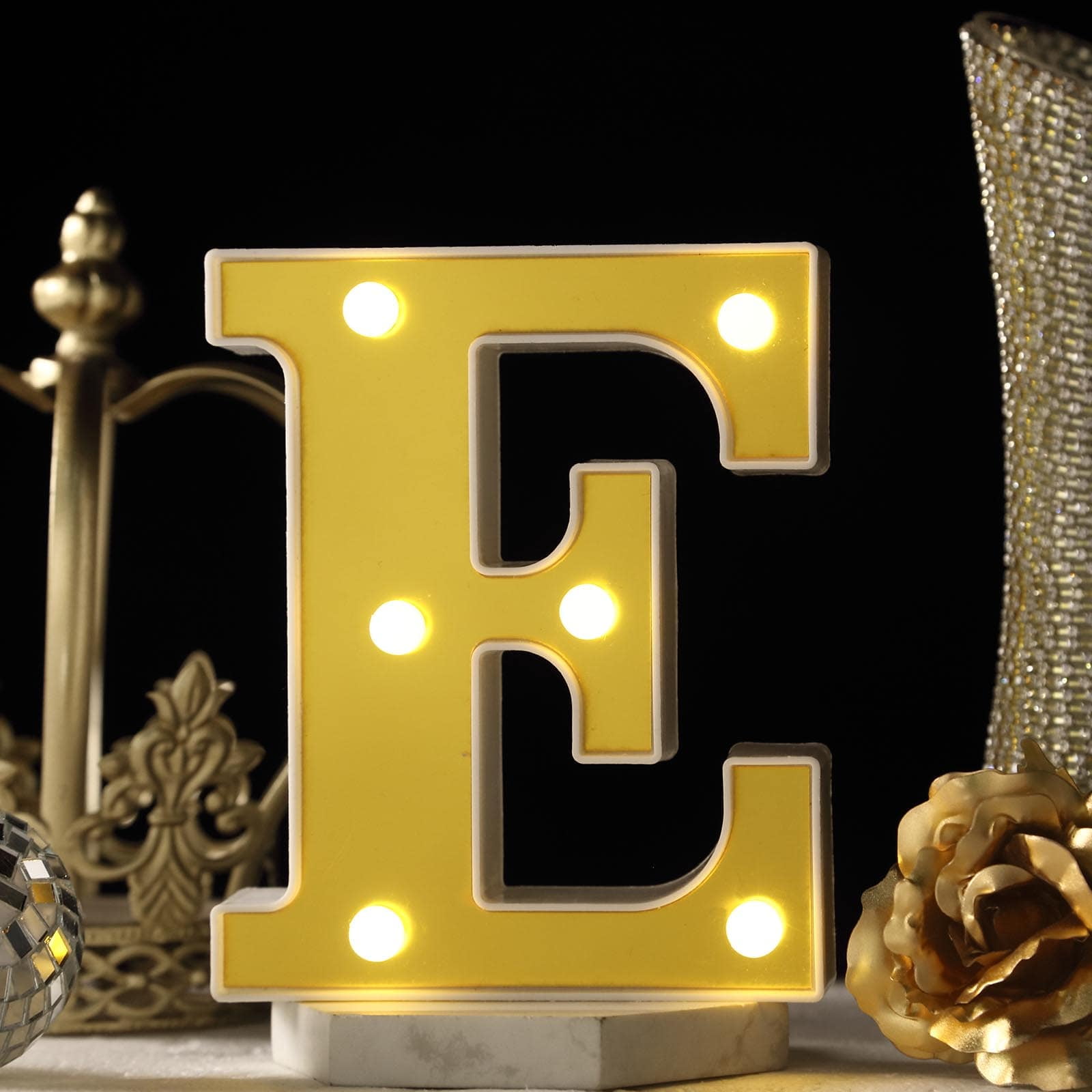 Efavormart 6" 3D Gold Marquee Letters 5 LED Light Up Letters Warm White ...