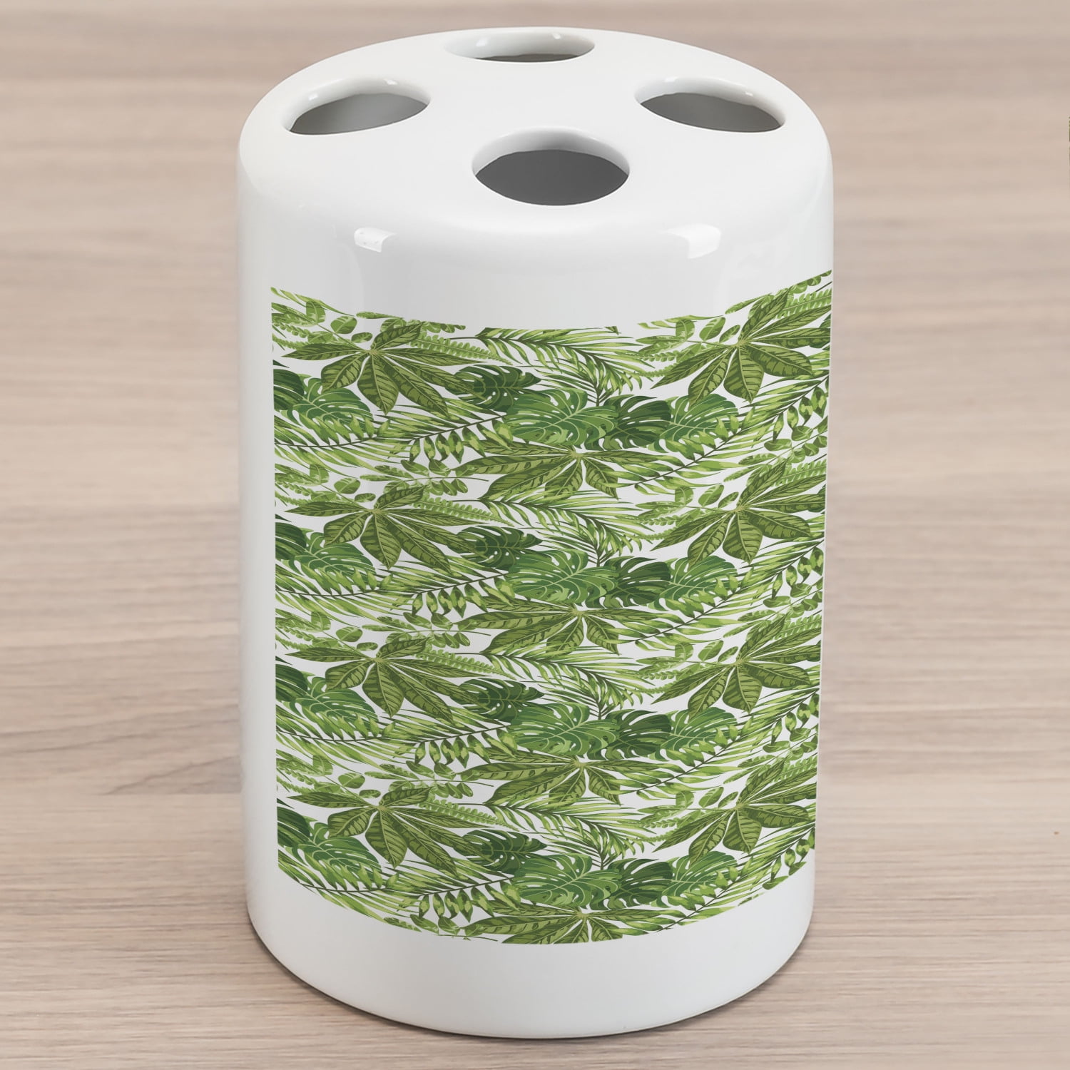 Palm Leaf Ceramic Toothbrush Holder, Mix of Jungle Foliage Leaves ...