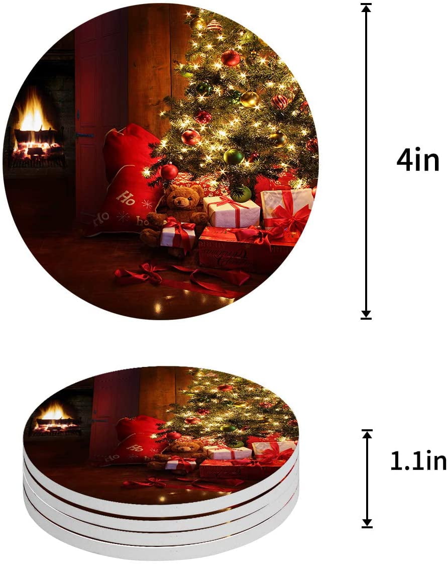 FMSHPON Merry Christmas Xmas Tree Winter Christmas Set of 6 Round ...