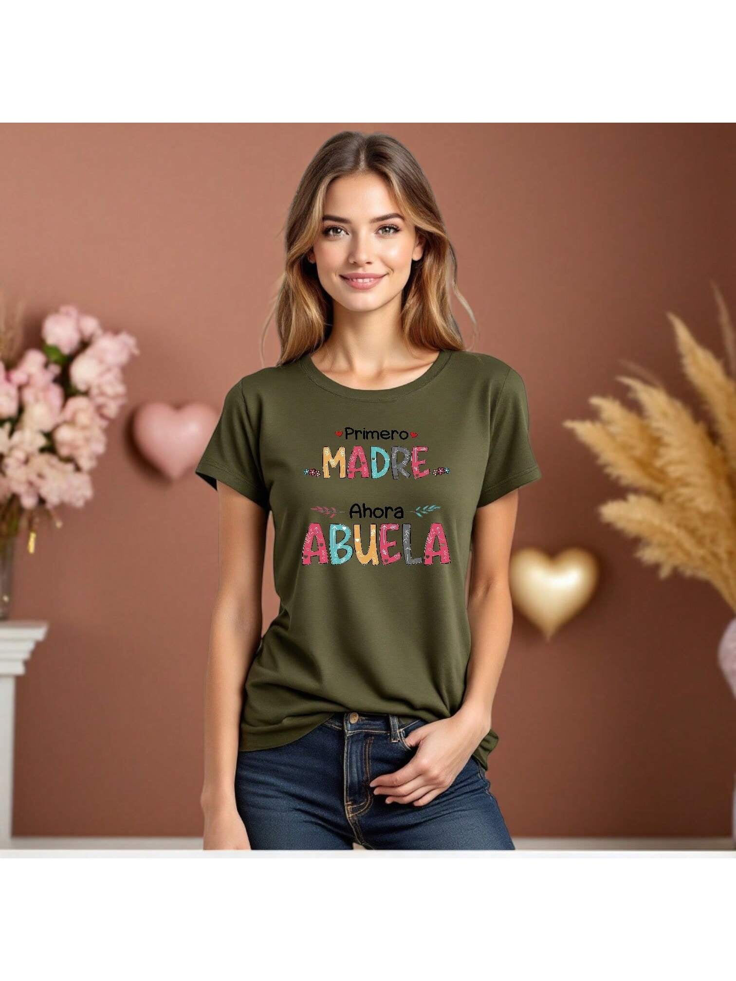 Playera De Primero Madre, Ahora Abuela – Regalo con Amor para Súper Abuelas Color Verde Oliva ...