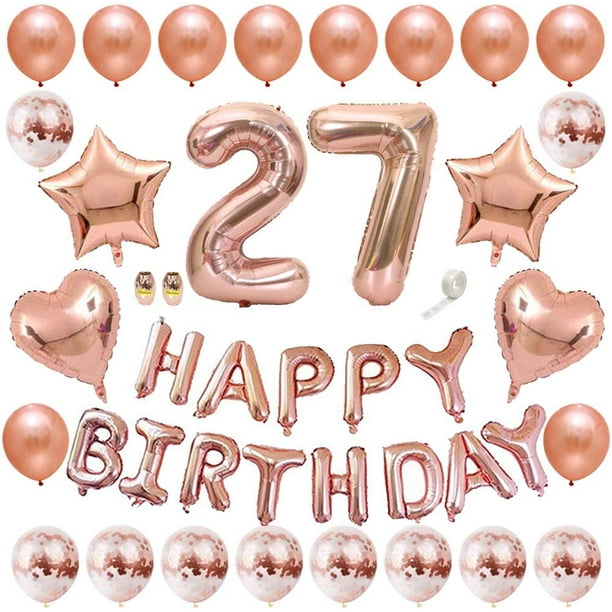Rose Gold Happy Birthday Banner Balloon Kit 27th Birthday Balloon ...