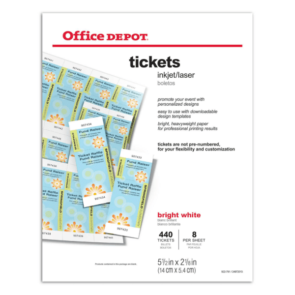Office Depot Inkjet/Laser Tickets, 5 1/2in. x 2 1/8in., Bright White ...