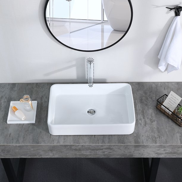 Ktaxon Modern Porcelain Above Counter White Ceramic Bathroom Vessel ...