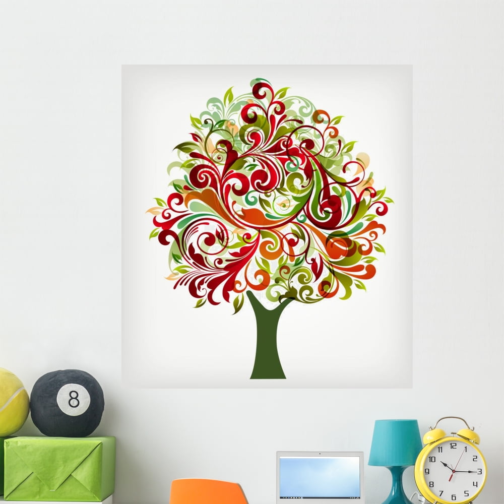 Floral Tree Wall Decal by Wallmonkeys Peel and Stick Graphic (48 in H x ...