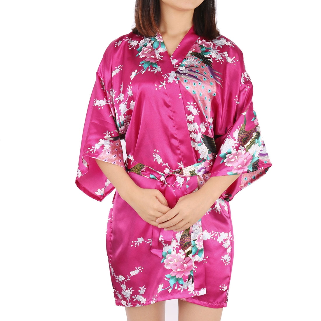 PiccoCasa Women's Satin Short Kimono Robes Floral - Walmart.com
