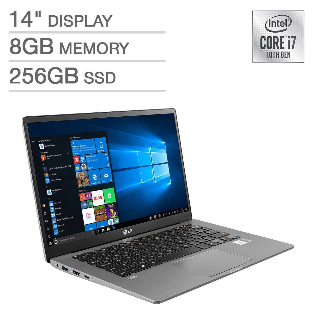 LG gram 14" Laptop, 10th Gen Intel Core i7, 1080p 8GB 256GB SSD 14Z90N ...
