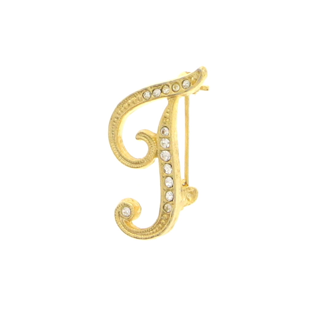 Initial T Brooch-Pin With Crystal Accents Gold-Tone Color #LQP1145 ...