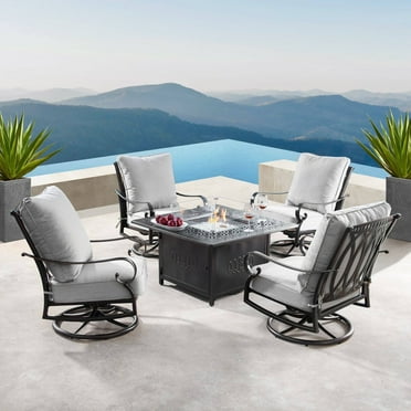 Oakland Living 44 in. Outdoor Aluminum Round Fire Table Set with Four ...