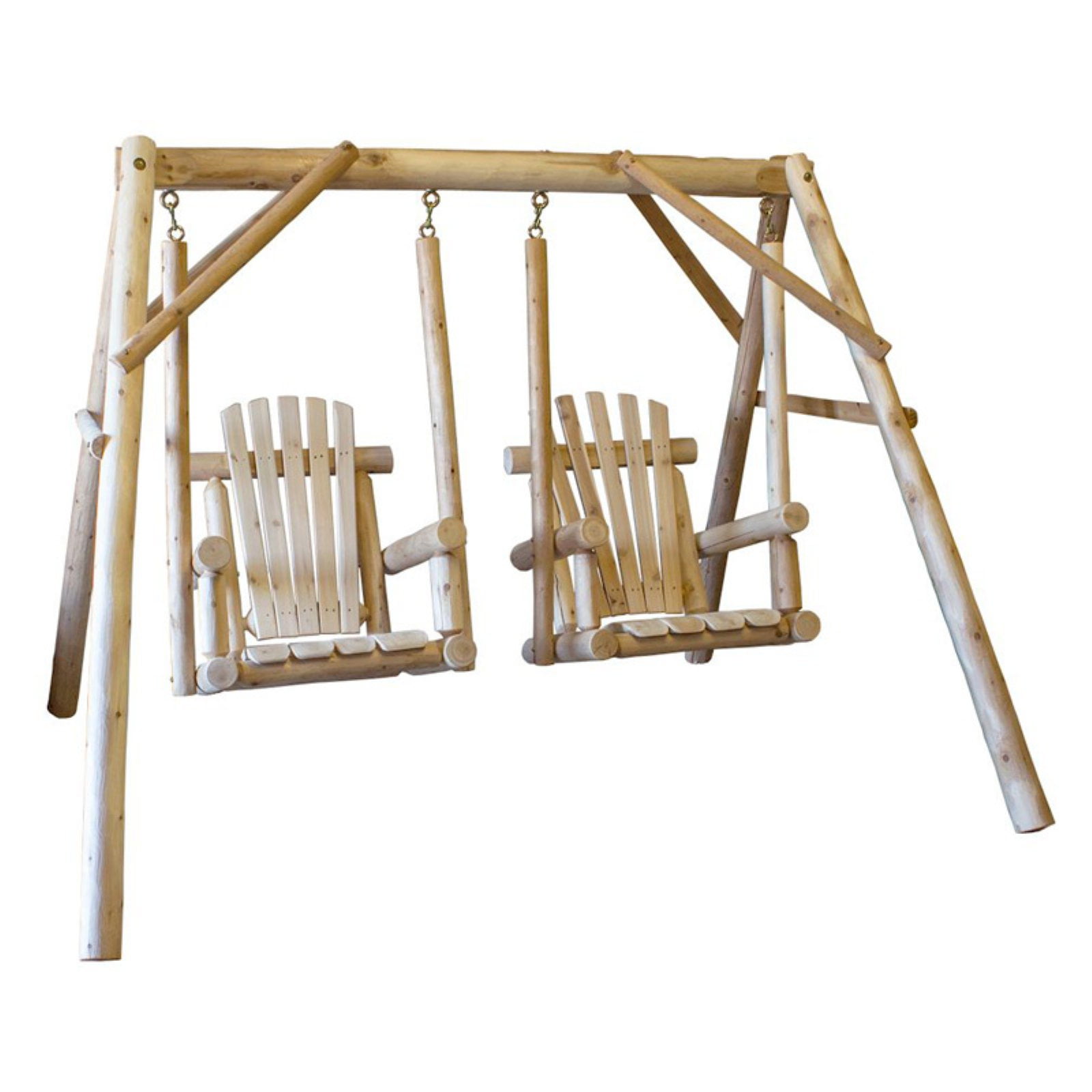 Lakeland Mills Wooden Double Chair Log Swing with A-Frame for Outdoor ...