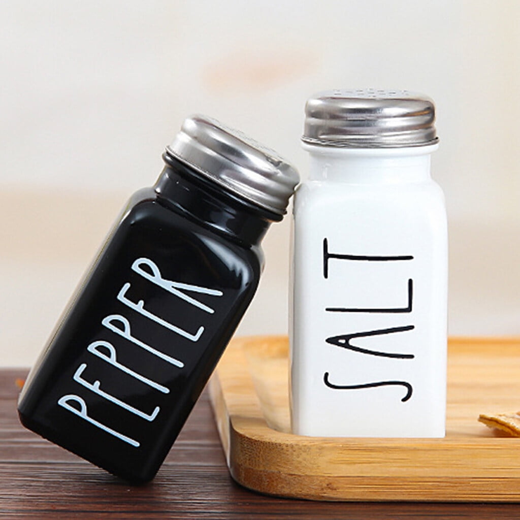 Salt and Pepper Shaker Set Organizer Salt Condiment Bottle Jars Pots Stainless Steel Lid