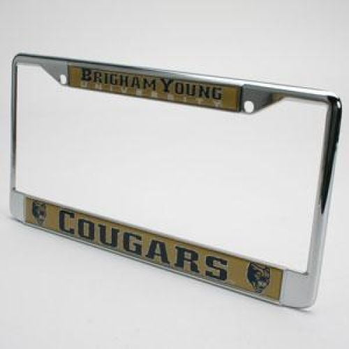 Byu Cougars Metal License Plate Frame W/domed Insert - Gold Background ...