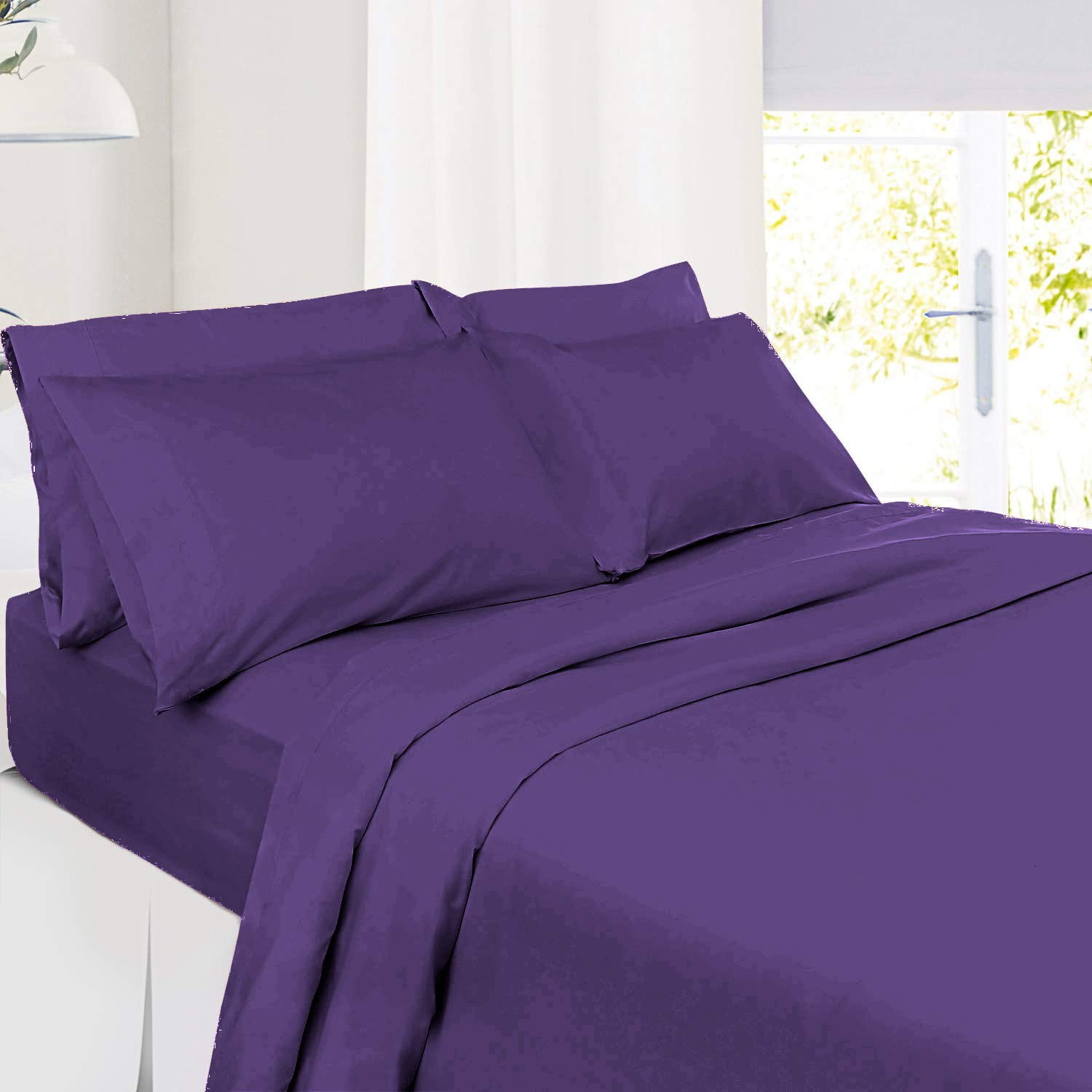 Click here for Alive Pixels Fitted Sheet Purple Solid 100 Percent... prices