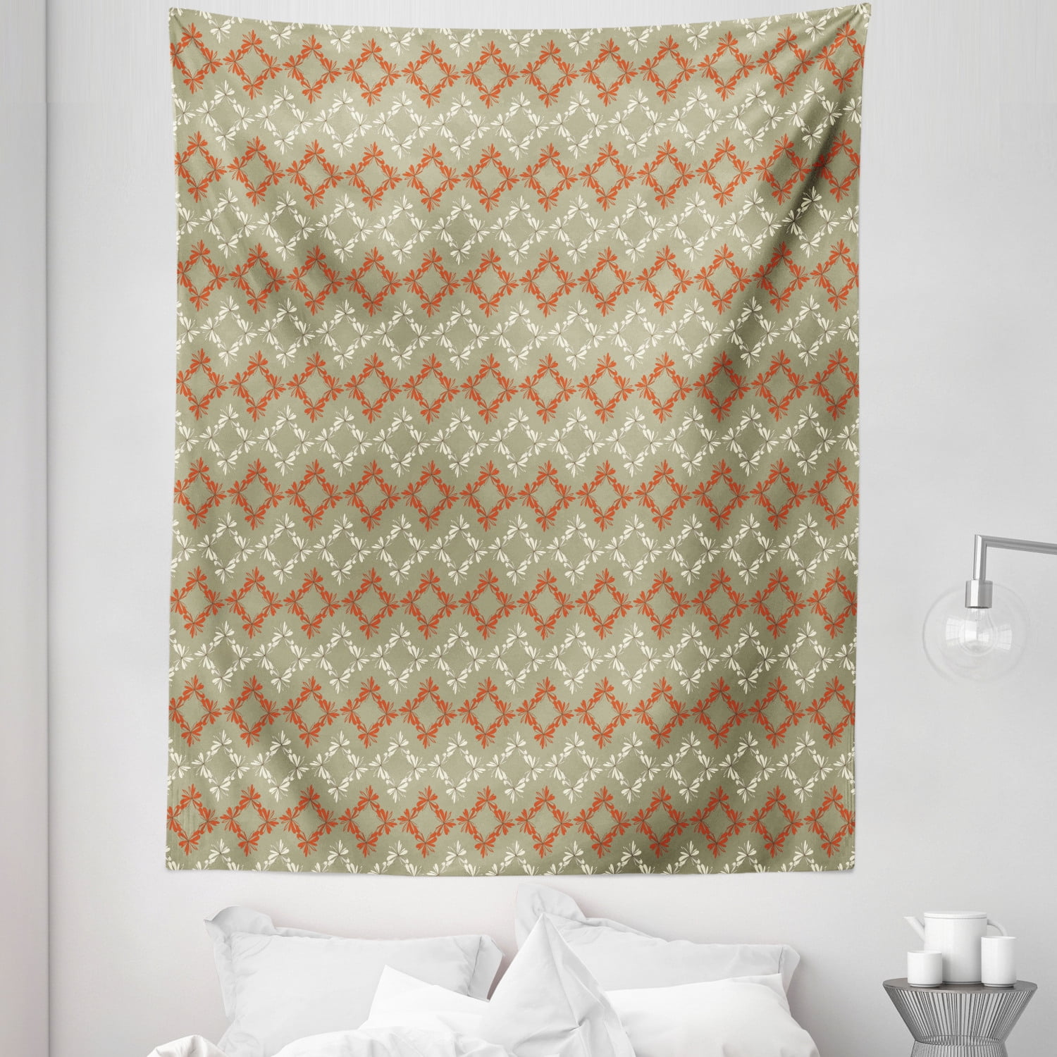 Geometric Tapestry, Rectangle Square Shapes with Flowers Ornament ...