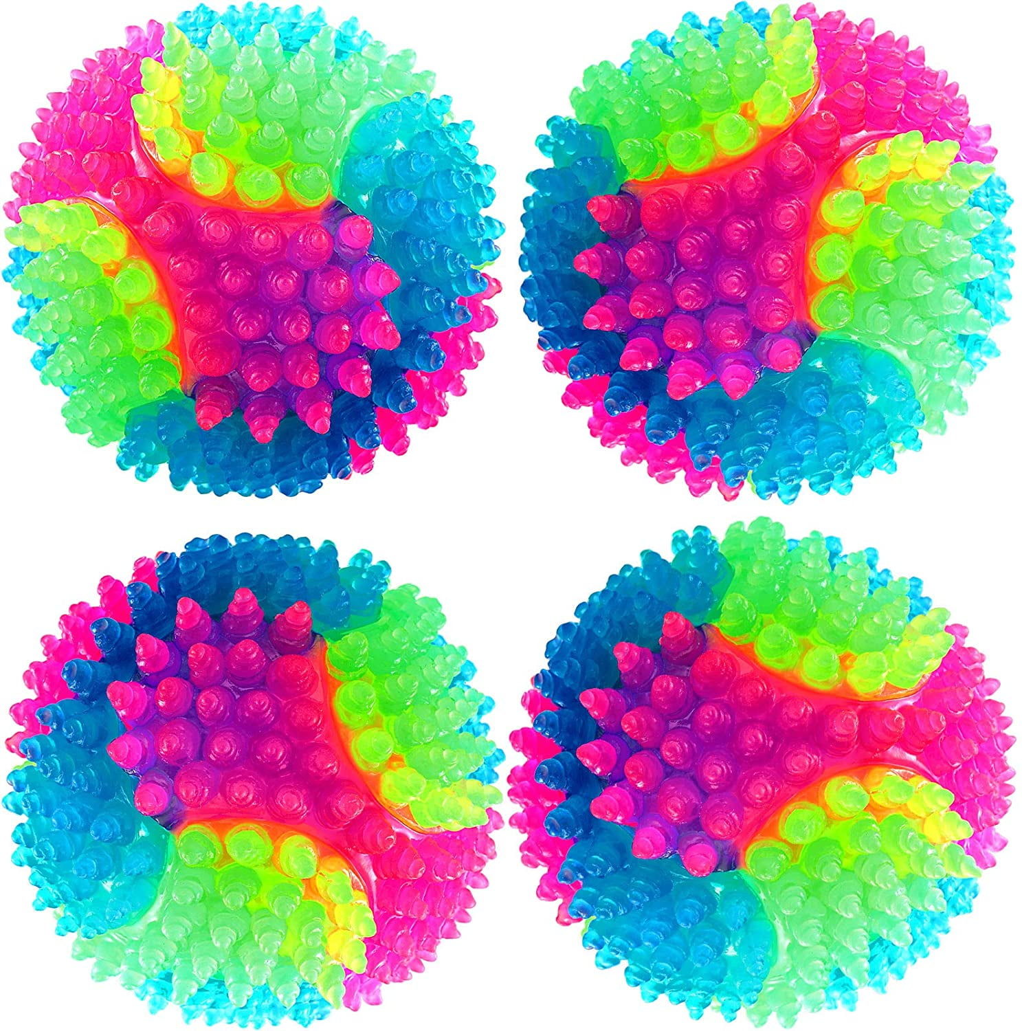 4 Pieces Spiny Light Up Dog Balls LED Glowing Pet Spiky Ball Flashing ...
