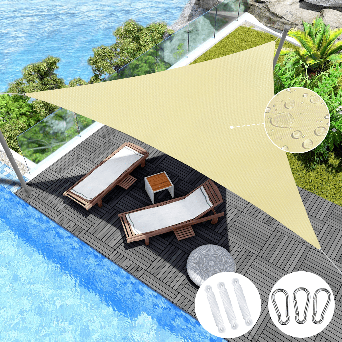 GPED 10' Triangle Sun Shade Sail 95% UV Blocker Terylene Waterproof ...