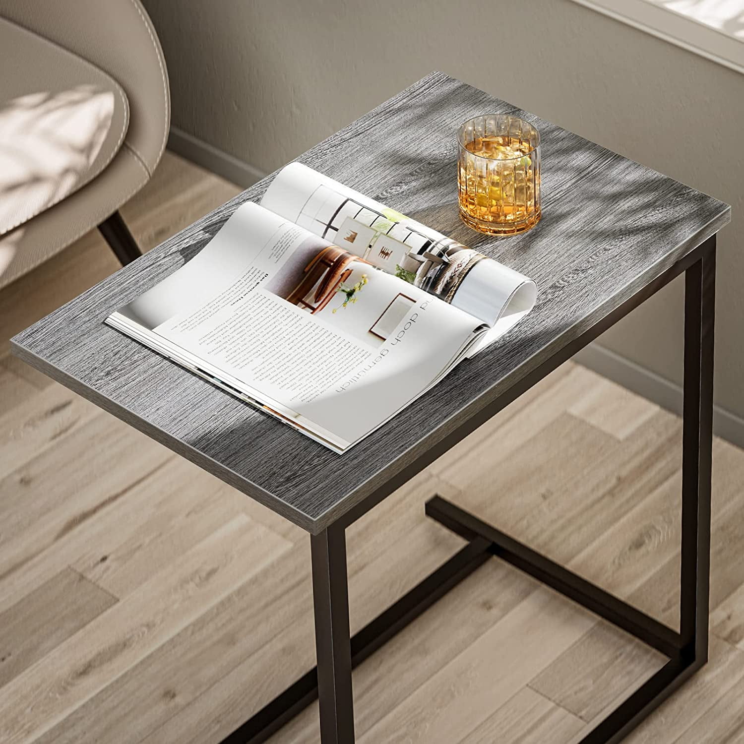 C Shaped End Table Bedside Laptop Side Table for Sofa and Bed 27 inches High Grey Walmart