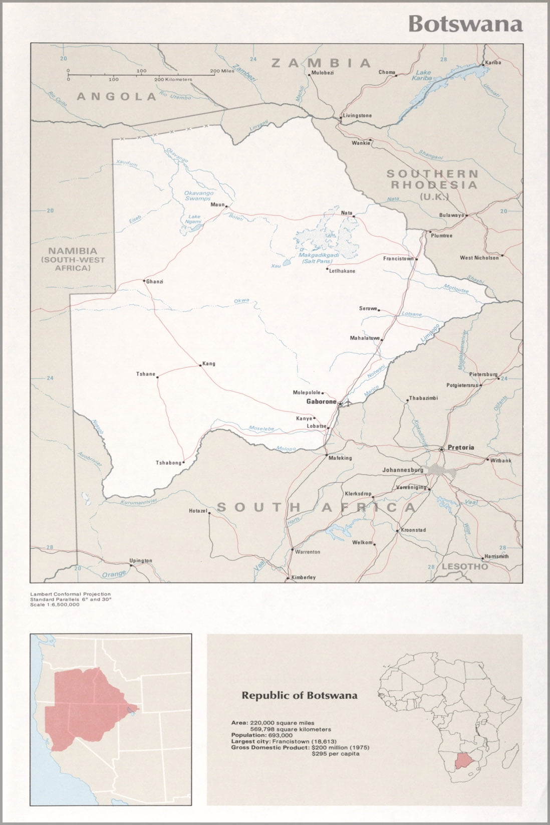 24"x36" Gallery Poster, cia map of Botswana 1976 - Walmart.com