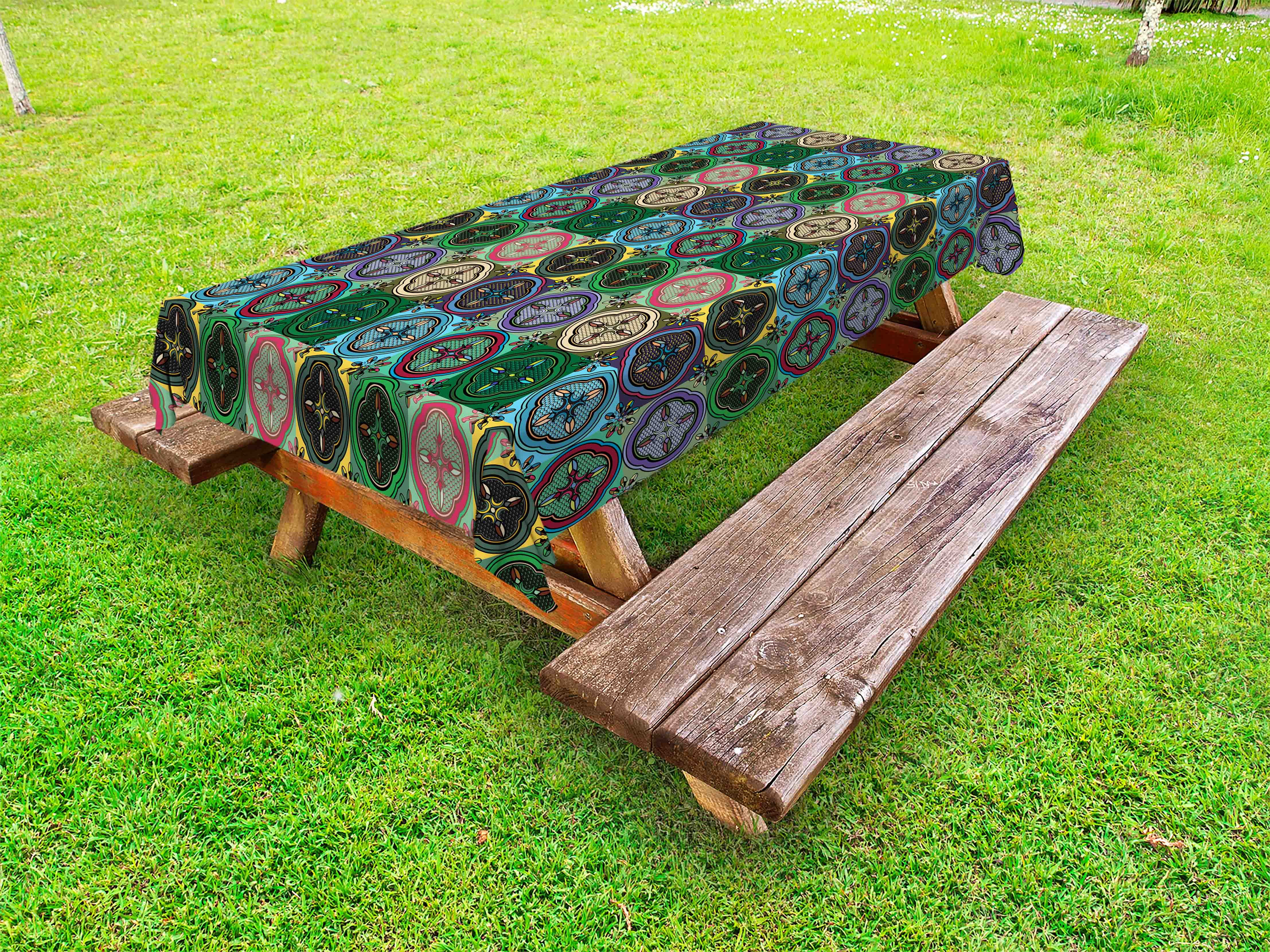 Colorful Outdoor Tablecloth, Pattern of Abstract Shapes Inspired by ...