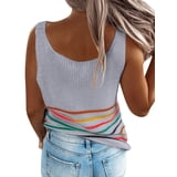 Women Rainbow Stripe U Neck Sleeveless Knitting Tank Top - Walmart.com