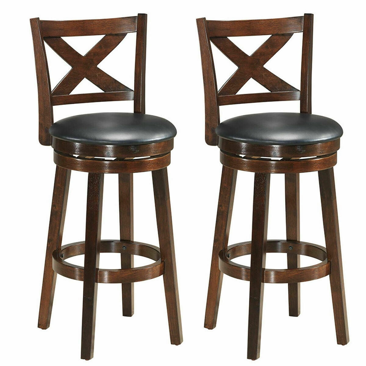 Costway Set of 2 Swivel Stool 29'' Bar Height X-Back Upholstered Dining ...