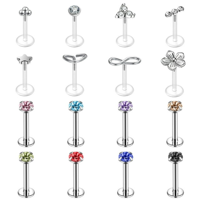 16Pcs/set 16G Cute Labret Lip Studs Claw Crystal Monroe Medusa Piercing ...
