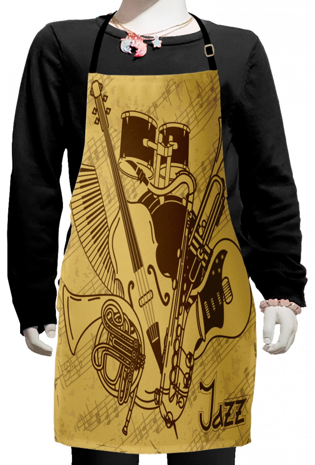 Music Kids Apron, Jazz Music Equipments with Vintage Background Retro ...